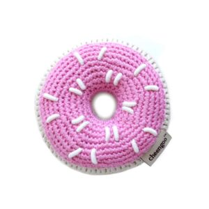 cheengoo organic hand crocheted bamboo rattle - pink donut