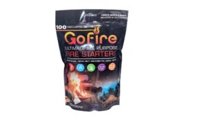 gofire: ultimate all purpose fire starter- non-toxic, earth-friendly, portable, weather-proof fire starter for camping, hiking, backpacking, fireplaces, wood stoves and more! 100 fire starters