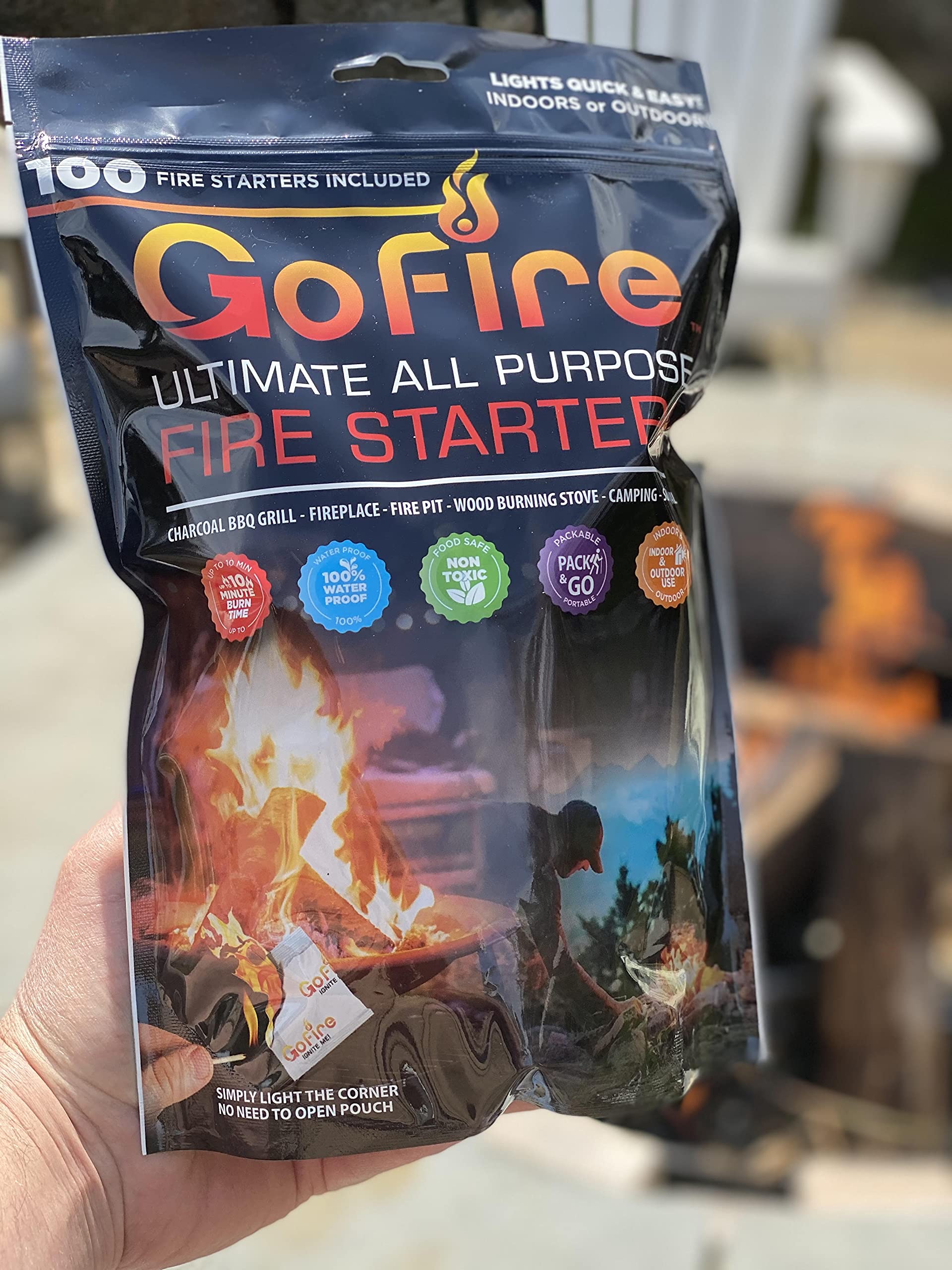 GOFIRE: Ultimate All Purpose Fire Starter- Non-Toxic, Earth-Friendly, Portable, Weather-Proof Fire Starter for Camping, Hiking, Backpacking, Fireplaces, Wood Stoves and More! 100 Fire Starters