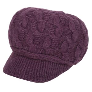 Winter Hats for Women Beanie Hat Warm Knitted Cap Rabbit Hair Fluffy Lining Caps with Visor Dark Purple