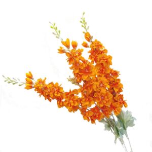 Suandsu 3pcs Artificial Delphinium Ajacis Flowers Fake Violet Silk Flower Table Kitchen Home Garden Party Wedding Decoration Orange