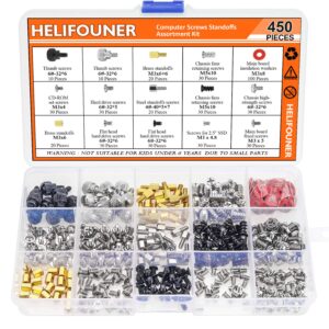 helifouner 450 pieces computer standoffs spacer screws assortment kit for hard drive computer case motherboard fan power graphics