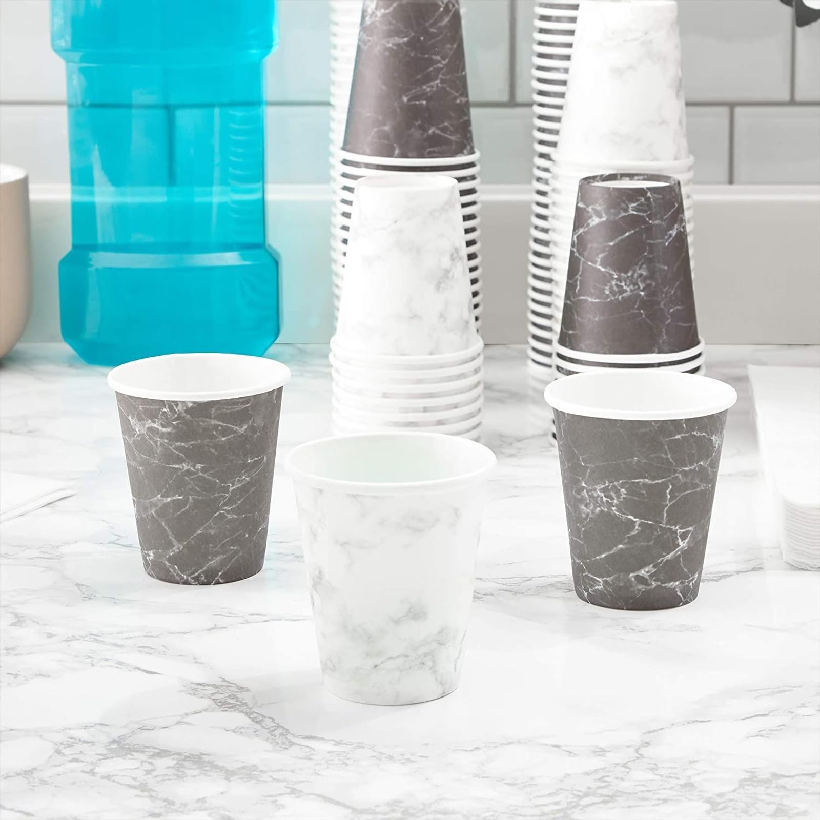 Juvale 3 oz Marble Small Paper Cups for Bathroom – 600 Pack Disposable Mouthwash Cups, Espresso Cups