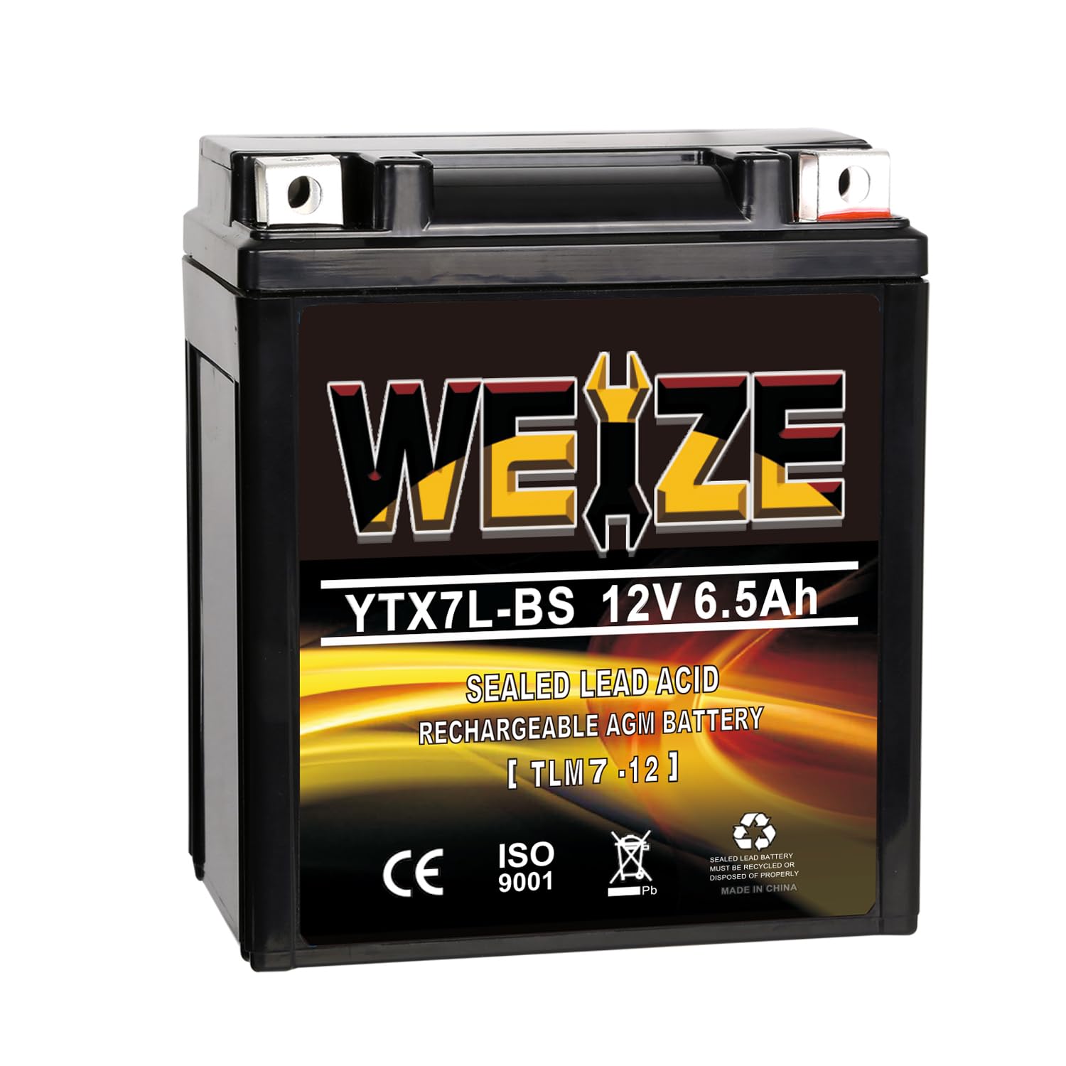 Weize YTX7L BS 100CCA ATV Battery High Performance - Maintenance Free - Sealed AGM YTX7L-BS Motorcycle Battery compatible with Honda Kawasaki Suzuki