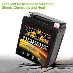 Weize YTX7L BS 100CCA ATV Battery High Performance - Maintenance Free - Sealed AGM YTX7L-BS Motorcycle Battery compatible with Honda Kawasaki Suzuki