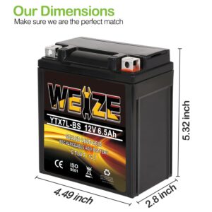 Weize YTX7L BS 100CCA ATV Battery High Performance - Maintenance Free - Sealed AGM YTX7L-BS Motorcycle Battery compatible with Honda Kawasaki Suzuki