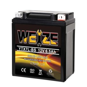 Weize YTX7L BS 100CCA ATV Battery High Performance - Maintenance Free - Sealed AGM YTX7L-BS Motorcycle Battery compatible with Honda Kawasaki Suzuki