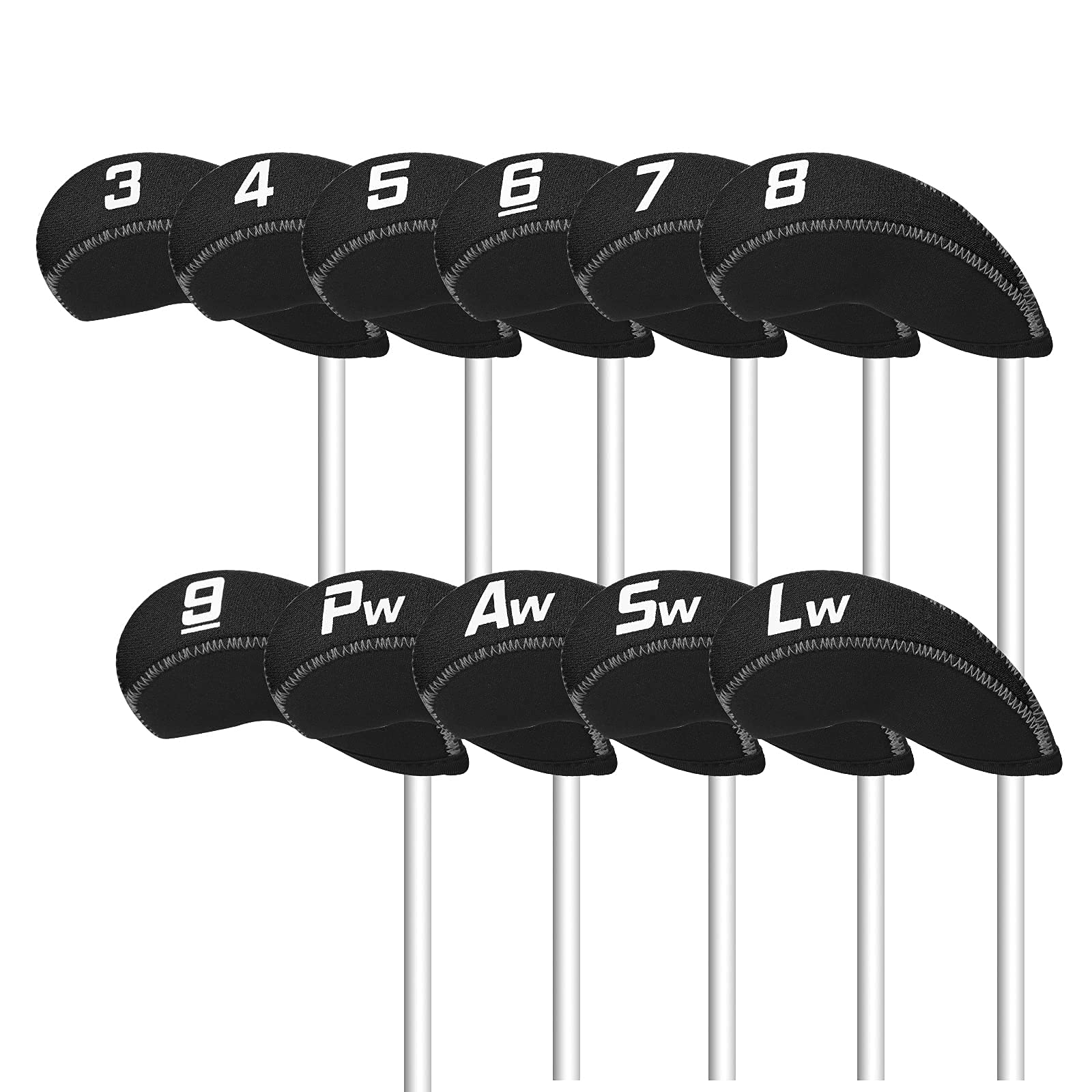 Craftsman Golf 11pcs/Set Neoprene Iron Headcover Set with Large No. for All Brands Callaway,Ping,Taylormade,Cobra Etc. (Black)