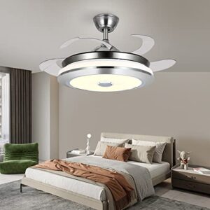 MoreChange 36" Retractable Ceiling Fans with Lights and Music Speaker,Modern Bluetooth LED Chandelier Fans For Dining Room wih Remote Control 3 Speeds 3 Color Changes Lighting Fixtures for Living