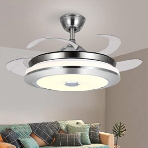 MoreChange 36" Retractable Ceiling Fans with Lights and Music Speaker,Modern Bluetooth LED Chandelier Fans For Dining Room wih Remote Control 3 Speeds 3 Color Changes Lighting Fixtures for Living