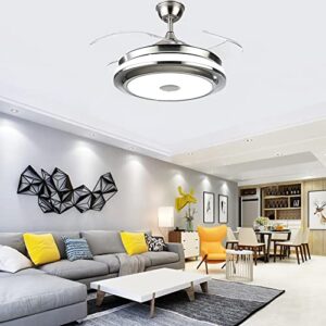 MoreChange 36" Retractable Ceiling Fans with Lights and Music Speaker,Modern Bluetooth LED Chandelier Fans For Dining Room wih Remote Control 3 Speeds 3 Color Changes Lighting Fixtures for Living