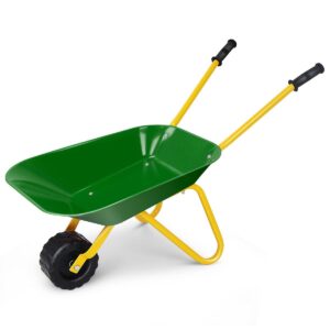 nightcore kids metal wheelbarrow, metal construction toys kart, yard rover steel tray, tote dirt, tools, leaves in garden for toddlers (green)