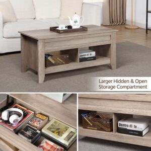 Topeakmart Modern Coffee Table with Storage Shelf and Hidden Compartmant, Living Room Center Tables with Lift Top, Gray