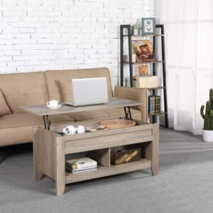 Topeakmart Modern Coffee Table with Storage Shelf and Hidden Compartmant, Living Room Center Tables with Lift Top, Gray