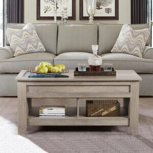 Topeakmart Modern Coffee Table with Storage Shelf and Hidden Compartmant, Living Room Center Tables with Lift Top, Gray