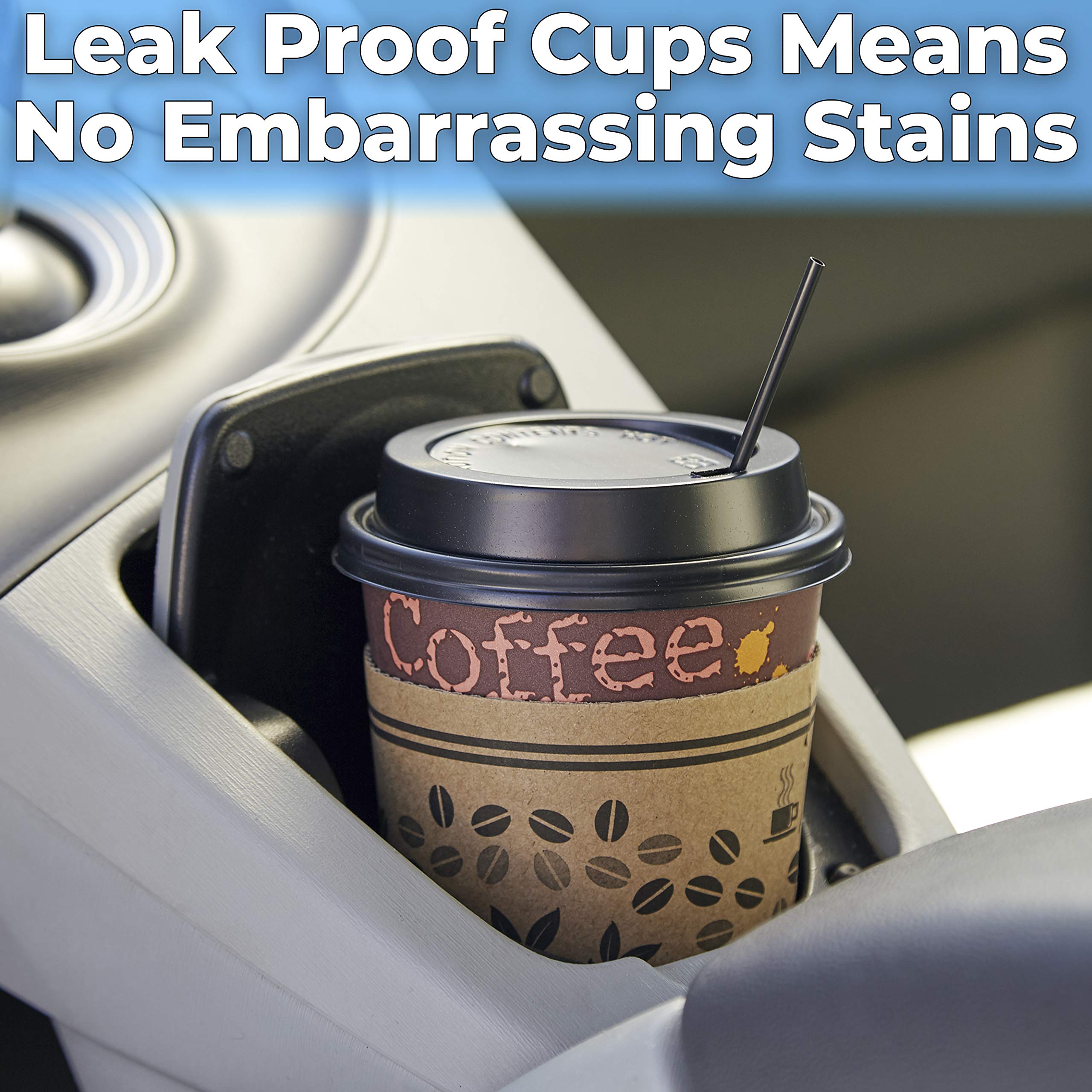 Leak-free Decorative 12Oz Disposable Coffee Cup 50Pk Set With Sleeves Lids and Stirrers. Recyclable and Stylish Brown Paper Cup Bundle for Party, Office, Business or Cafe Hot Beverages and Drinks.