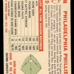 1956 Topps # 72 D55 Phillies Team Philadelphia Phillies (Baseball Card) (With Date of 1955) EX Phillies