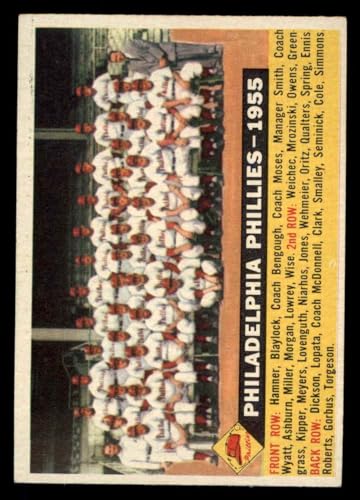 1956 Topps # 72 D55 Phillies Team Philadelphia Phillies (Baseball Card) (With Date of 1955) EX Phillies