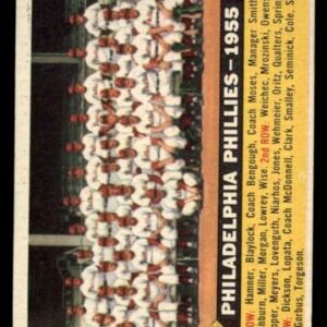 1956 Topps # 72 D55 Phillies Team Philadelphia Phillies (Baseball Card) (With Date of 1955) EX Phillies