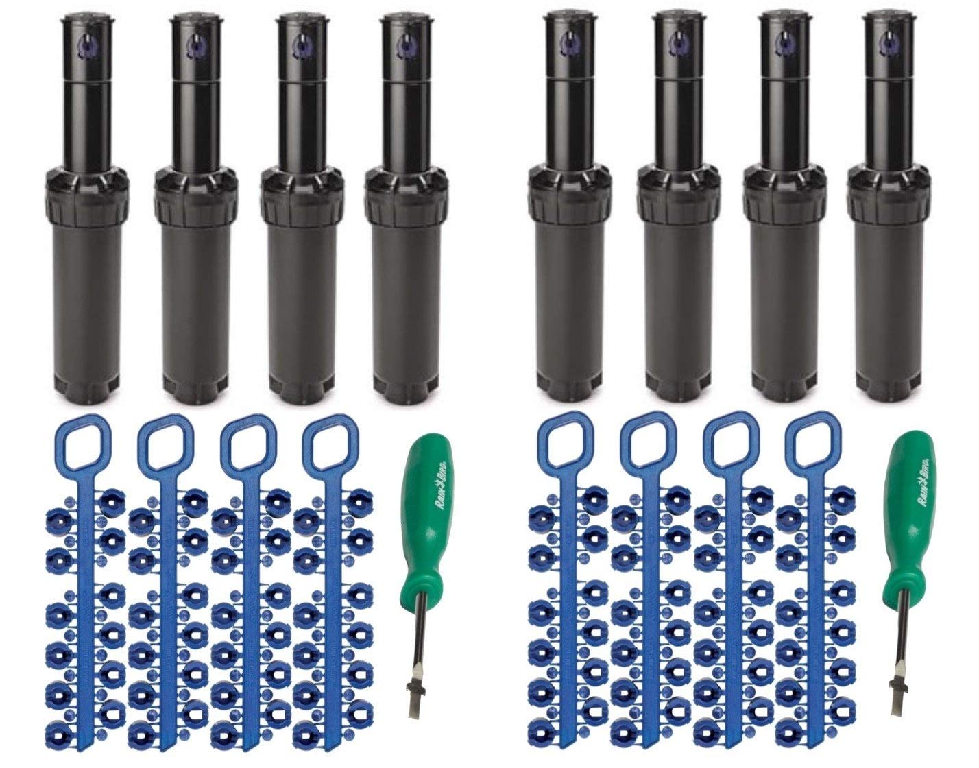 Rain Bird 5000 Series Rotor Sprinkler Heads bundle - by ItemEyes - with Nozzles and Adjustment Tool; 5004 PC model part circle 4" popup height (2 X Pack of 4)