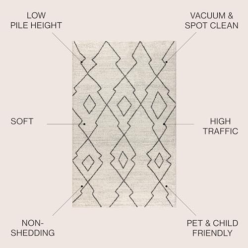 JONATHAN Y MOH202A-8 Alia Moroccan Beni Souk Indoor Farmhouse Area-Rug Bohemian Minimalistic Geometric Easy-Cleaning Bedroom Kitchen Living Room Non Shedding, 8 X 10, Cream,Black