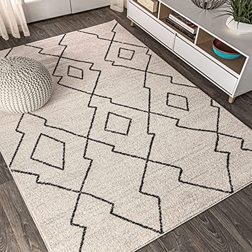 JONATHAN Y MOH202A-8 Alia Moroccan Beni Souk Indoor Farmhouse Area-Rug Bohemian Minimalistic Geometric Easy-Cleaning Bedroom Kitchen Living Room Non Shedding, 8 X 10, Cream,Black