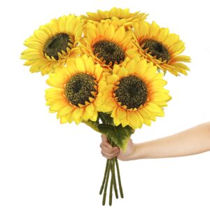 plobach artificial silk sunflowers 6 pcs long stem fake sunflowers bouquet large sunflowers decor for home hotel office wedding party garden