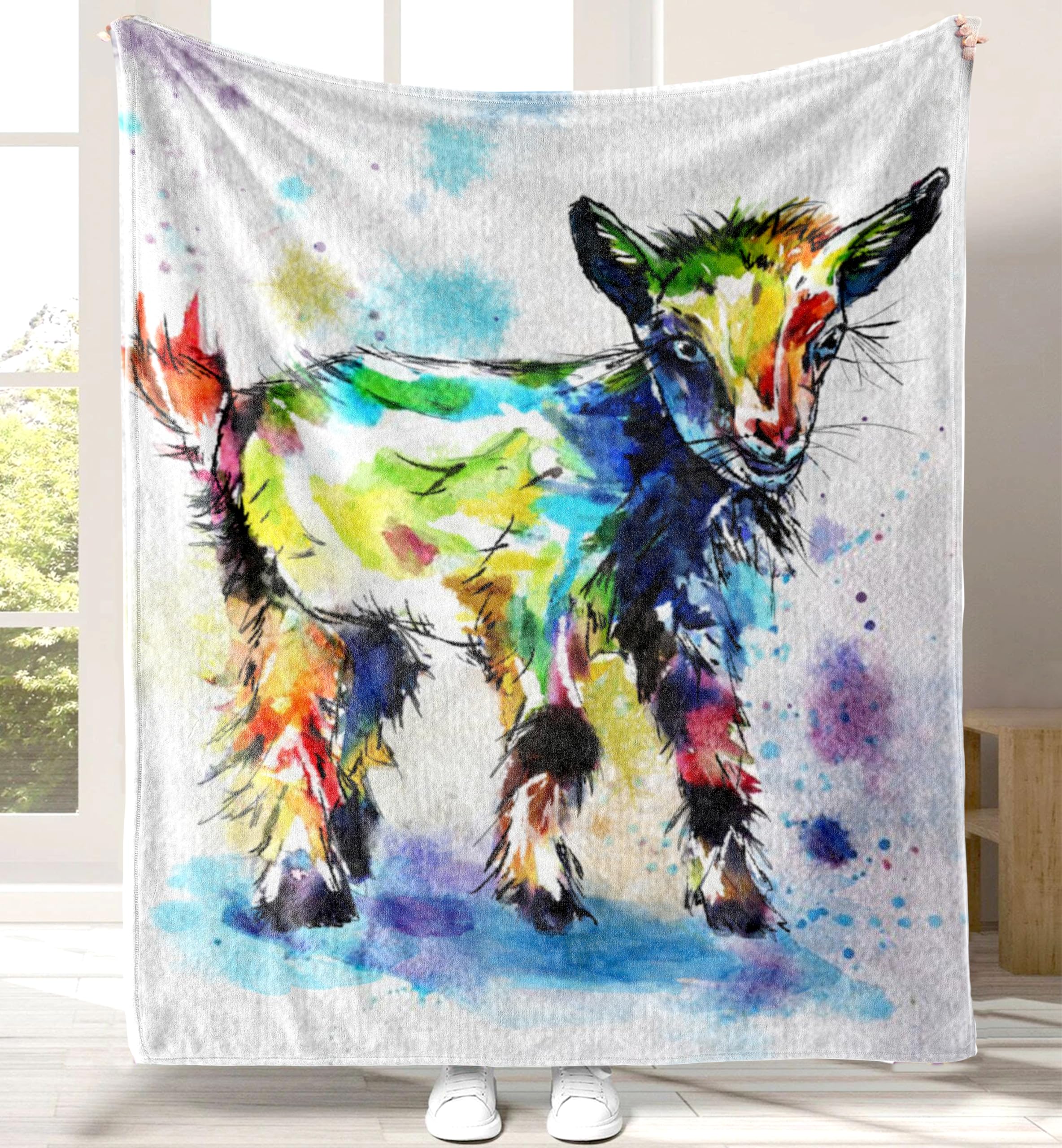 Carwayii Goat Blanket Goat Gifts for Girls Boys Kids Cute Blanket Throw Blanket Colorful Couch Sofa Blanket Flannel Goat Stuffed Animals Blanket for Goat Lover Birthday Gifts - 40''x50''