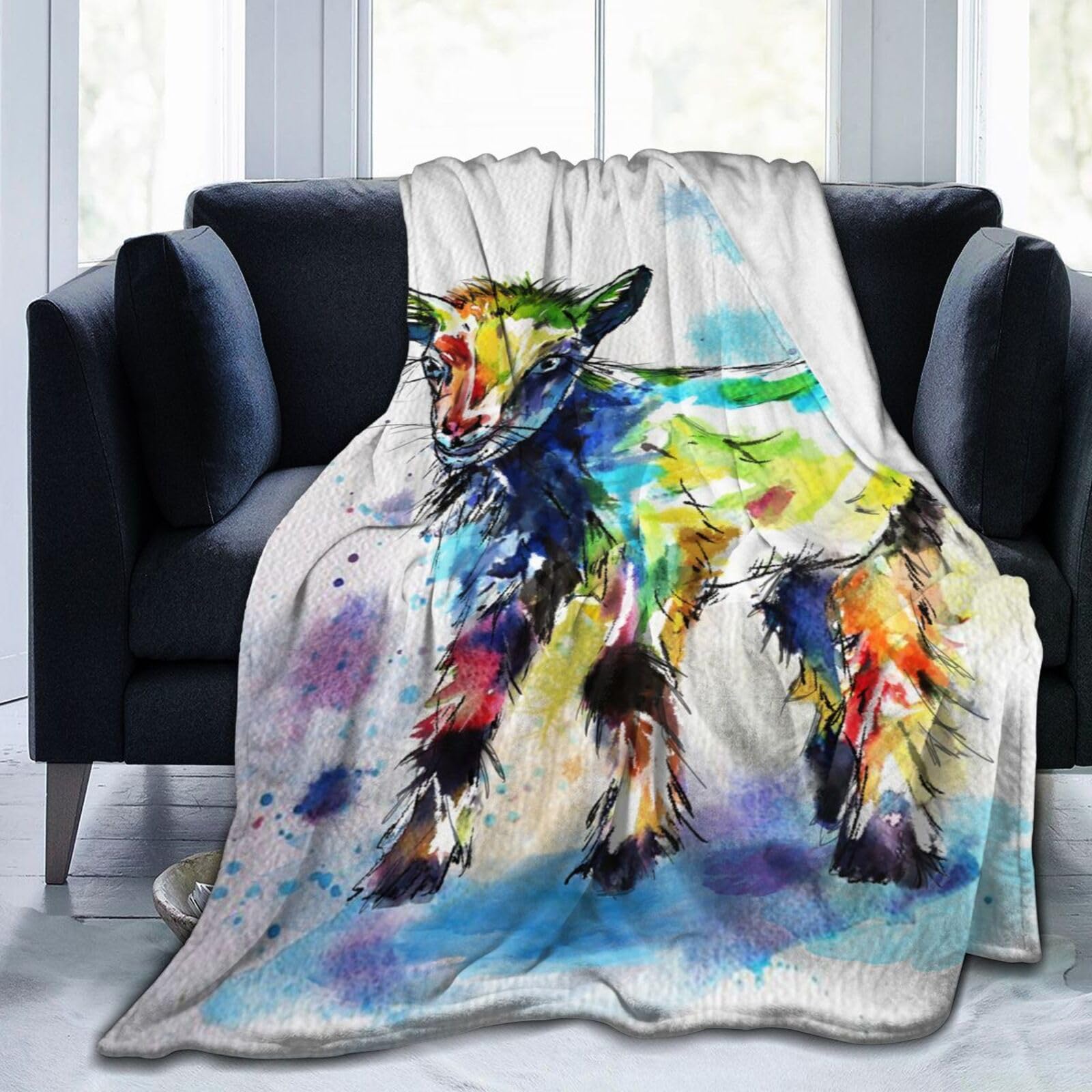 Carwayii Goat Blanket Goat Gifts for Girls Boys Kids Cute Blanket Throw Blanket Colorful Couch Sofa Blanket Flannel Goat Stuffed Animals Blanket for Goat Lover Birthday Gifts - 40''x50''