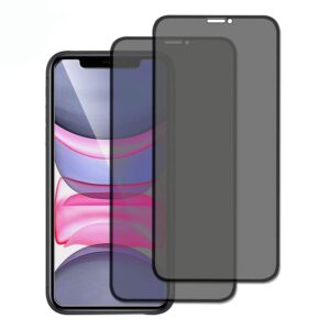 roosterco privacy screen protector for iphone 11/iphone xr，innovative anti-spy 2.5d touch full cover 9h tempered glass [bubble free/install easy] 6.1inch, 2pack