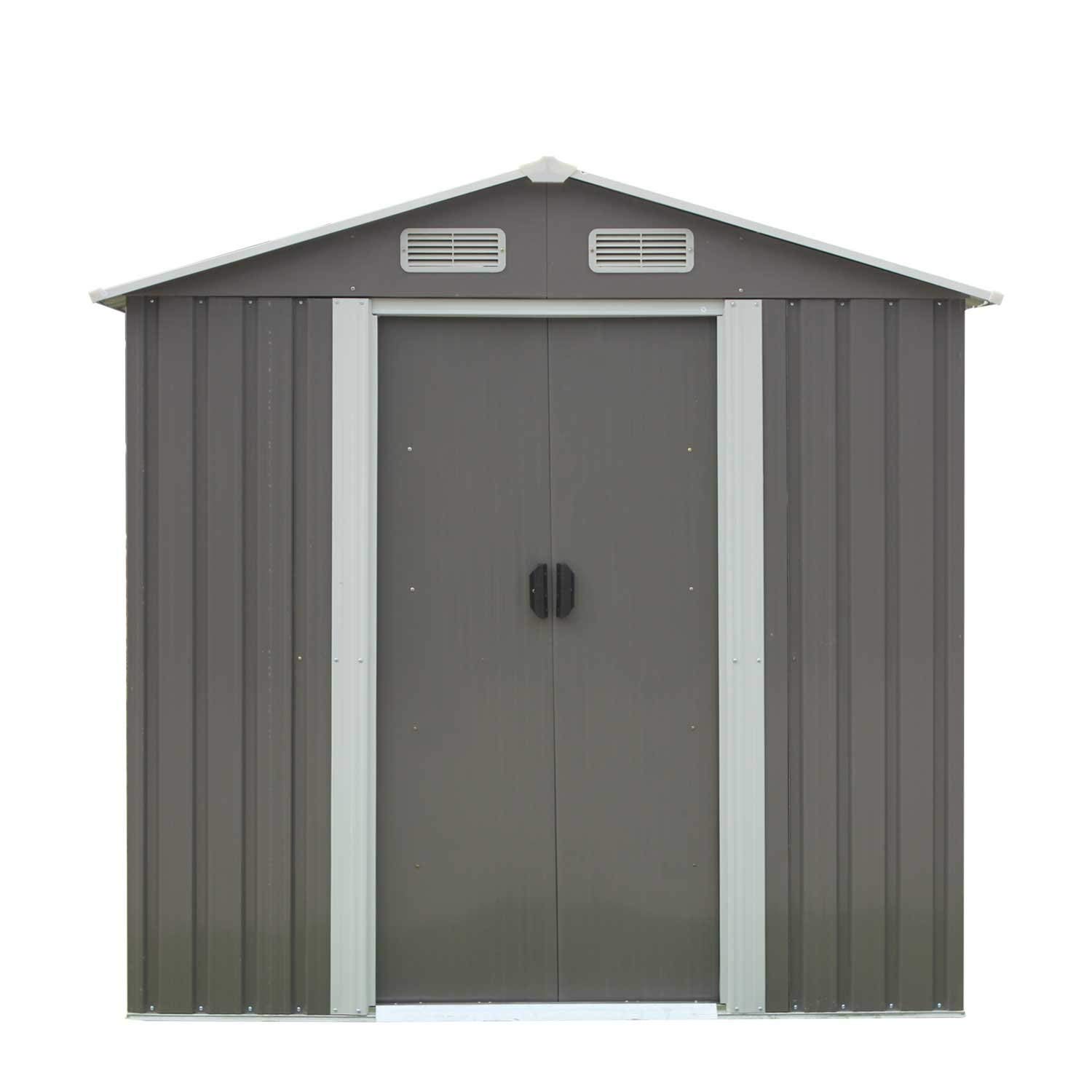 Outdoor Storage Shed 6 x 4 Feet Utility Tool Shed Garden Vents kit with Waterproof Garage Galvanized Steel Parts with Grey Sliding Grey Doors