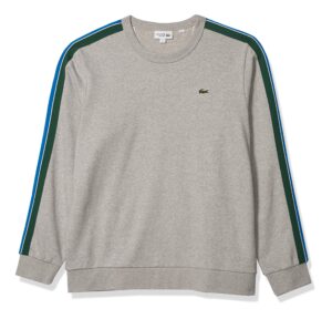 lacoste mens long sleeve rainbow sleeve striped crewneck sweatshirt silver chine/navy blue-ut md one size