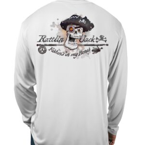 Rattlin Jack Men's Long Sleeve Fishing Shirt UV Protection SkullLogo XL Grey-Wht