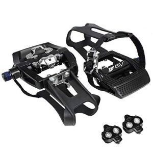 bv bike pedals shimano spd/look delta compatible 9/16'' with toe clips - peloton pedals for regular shoes - toe cages for peloton bike - exercise bike pedals - universal fit bicycle pedal