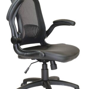 OFFICE FACTOR Ergonomic Office Chair Mesh Back Faux Leather Seat, Computer Chair with Padded Flip-Up Arms Lumbar Support Executive Chair for Home Office (Black Chair)