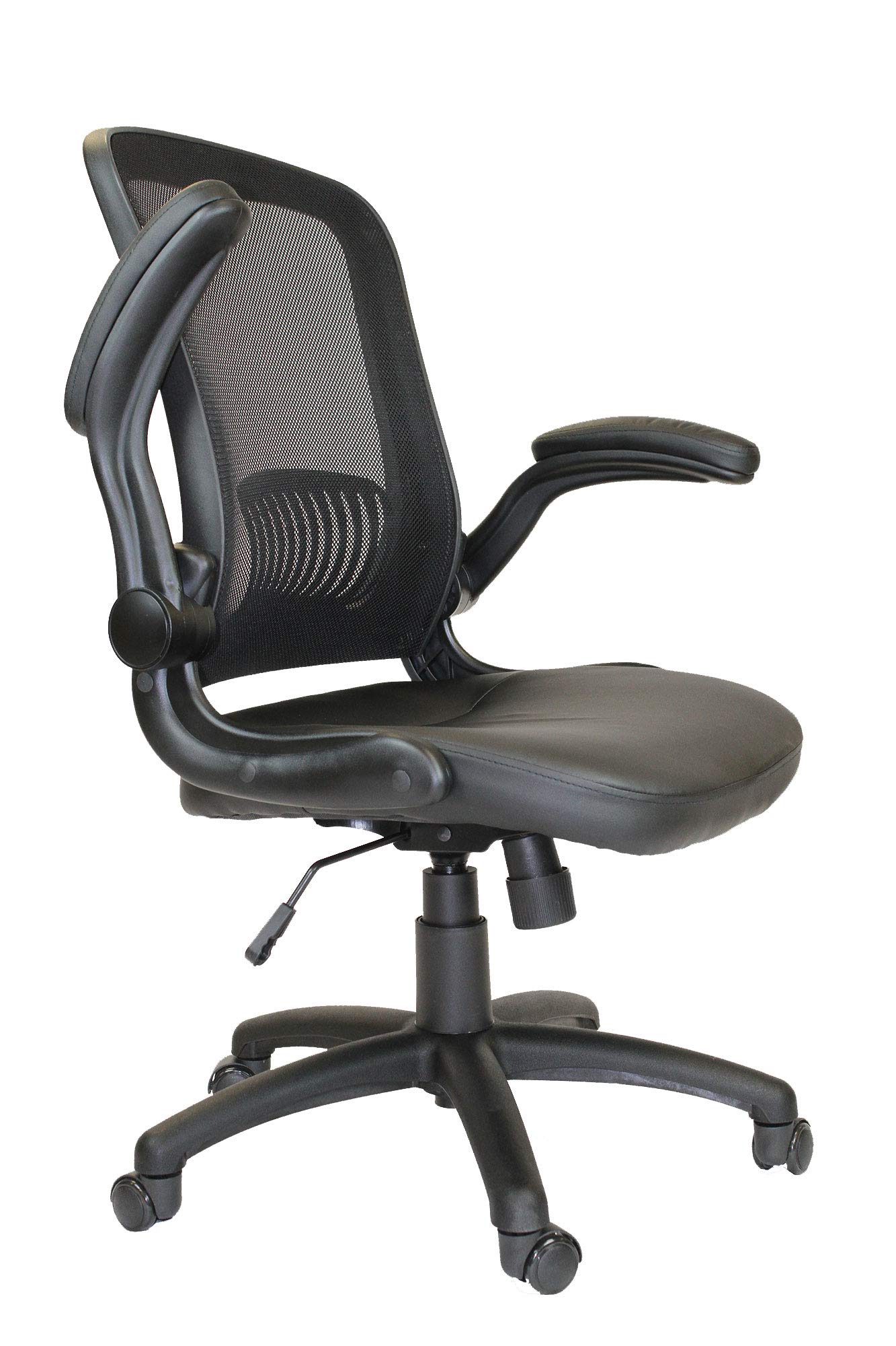 OFFICE FACTOR Ergonomic Office Chair Mesh Back Faux Leather Seat, Computer Chair with Padded Flip-Up Arms Lumbar Support Executive Chair for Home Office (Black Chair)