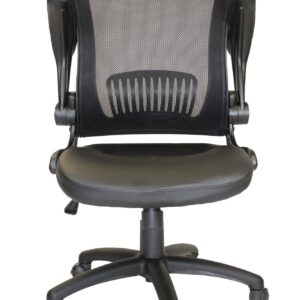 OFFICE FACTOR Ergonomic Office Chair Mesh Back Faux Leather Seat, Computer Chair with Padded Flip-Up Arms Lumbar Support Executive Chair for Home Office (Black Chair)