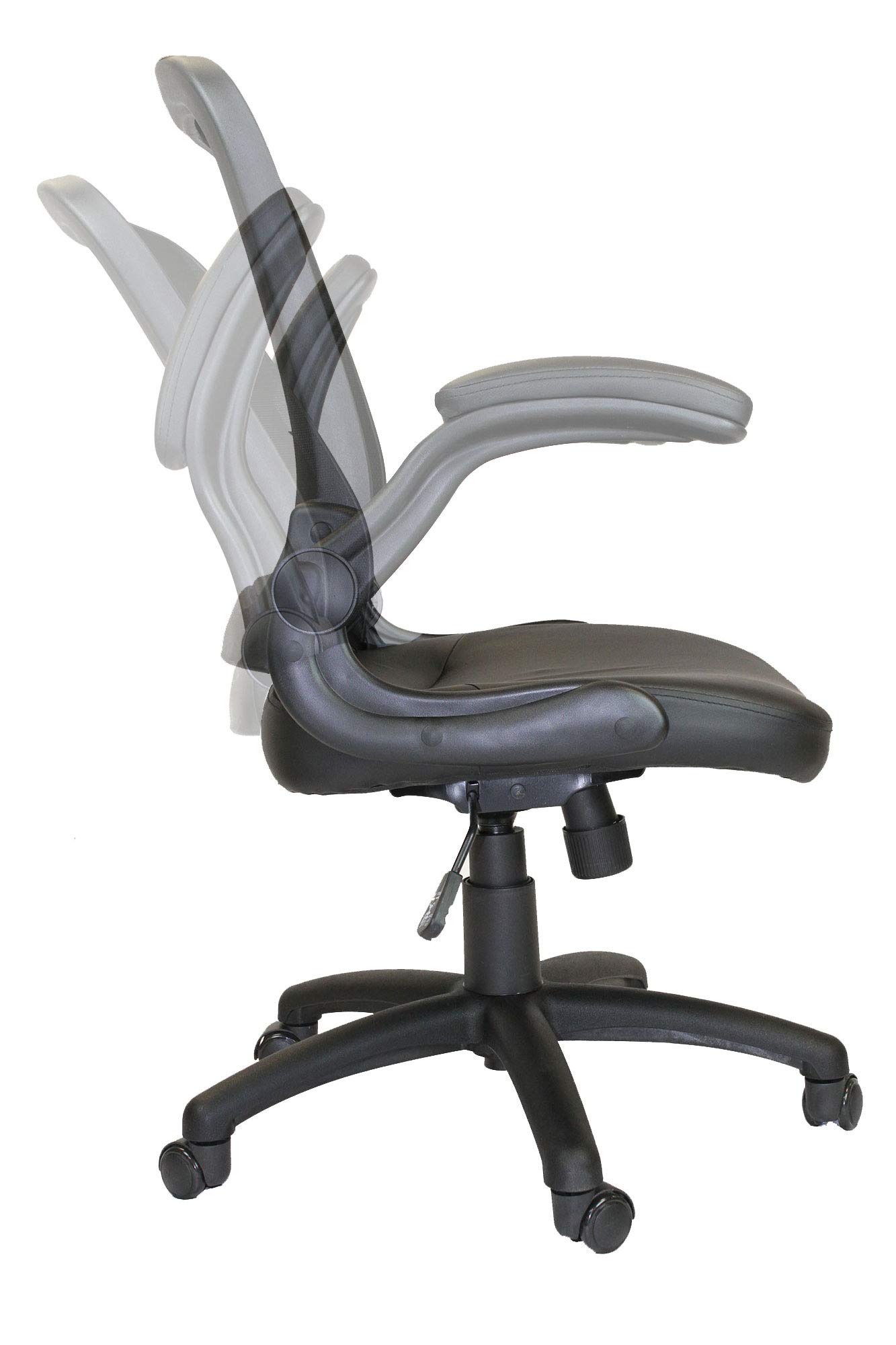 OFFICE FACTOR Ergonomic Office Chair Mesh Back Faux Leather Seat, Computer Chair with Padded Flip-Up Arms Lumbar Support Executive Chair for Home Office (Black Chair)