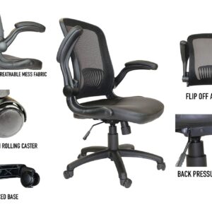 OFFICE FACTOR Ergonomic Office Chair Mesh Back Faux Leather Seat, Computer Chair with Padded Flip-Up Arms Lumbar Support Executive Chair for Home Office (Black Chair)