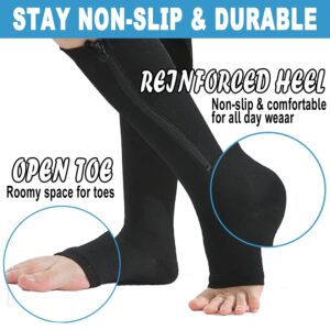 Bacophy 2 Pairs Zipper Compression Calf Socks 15-20 mmHg Open Toe Women Men