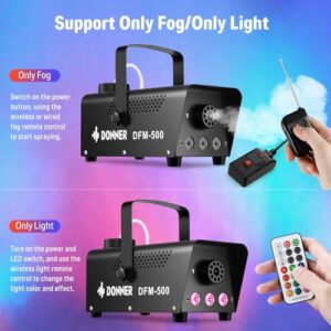 Donner Fog Machine with 13 Colors, 500W and 2000CFM Party Smoke Machine with RGB LED Light, Indicate Light Automatic Control with 2 Wireless Remote Controls for Halloween Festival Wedding