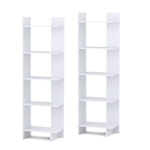 tangkula 5-shelf bookcase, room divider and display shelf, freestanding decorative storage shelving, wooden bookshelf for home living room office bedroom, room divider bookshelf (white, 2)