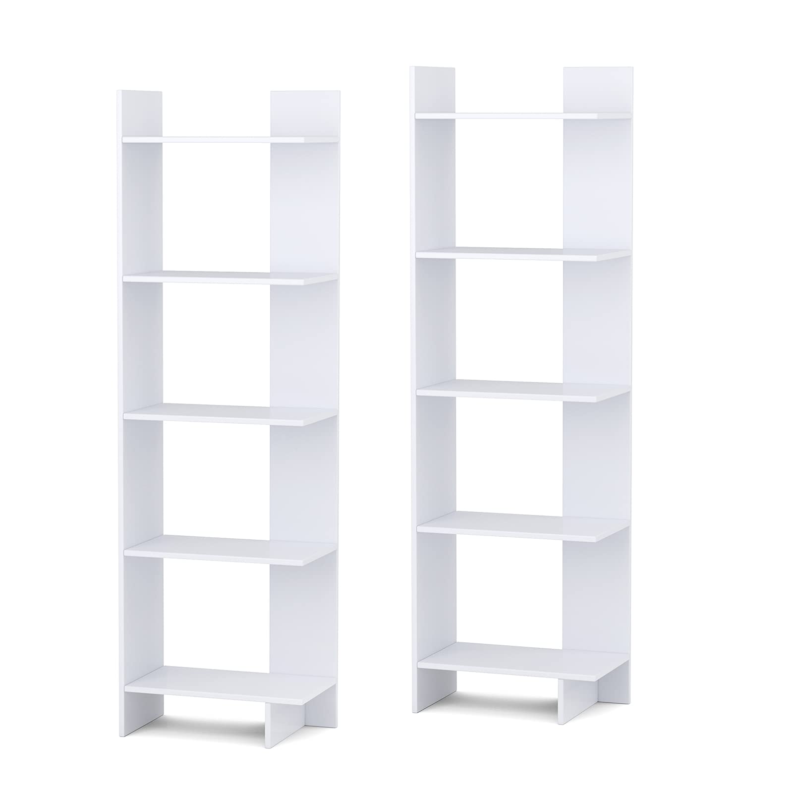 Tangkula 5-Shelf Bookcase, Room Divider and Display Shelf, Freestanding Decorative Storage Shelving, Wooden Bookshelf for Home Living Room Office Bedroom, Room Divider Bookshelf (White, 2)