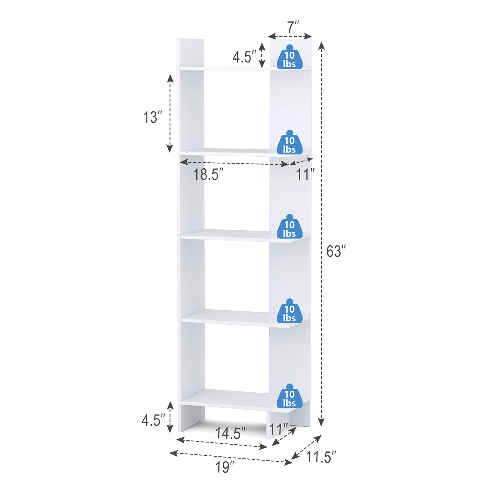 Tangkula 5-Shelf Bookcase, Room Divider and Display Shelf, Freestanding Decorative Storage Shelving, Wooden Bookshelf for Home Living Room Office Bedroom, Room Divider Bookshelf (White, 2)