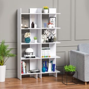 Tangkula 5-Shelf Bookcase, Room Divider and Display Shelf, Freestanding Decorative Storage Shelving, Wooden Bookshelf for Home Living Room Office Bedroom, Room Divider Bookshelf (White, 2)