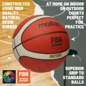 Molten BG2000 Basketball, Indoor/Outdoor, FIBA Approved, Premium Rubber, Size 5, Orange/Ivory, Suitable for Boys Age 7, 8, 9, 10 & 11, Girls Age 12 & 13