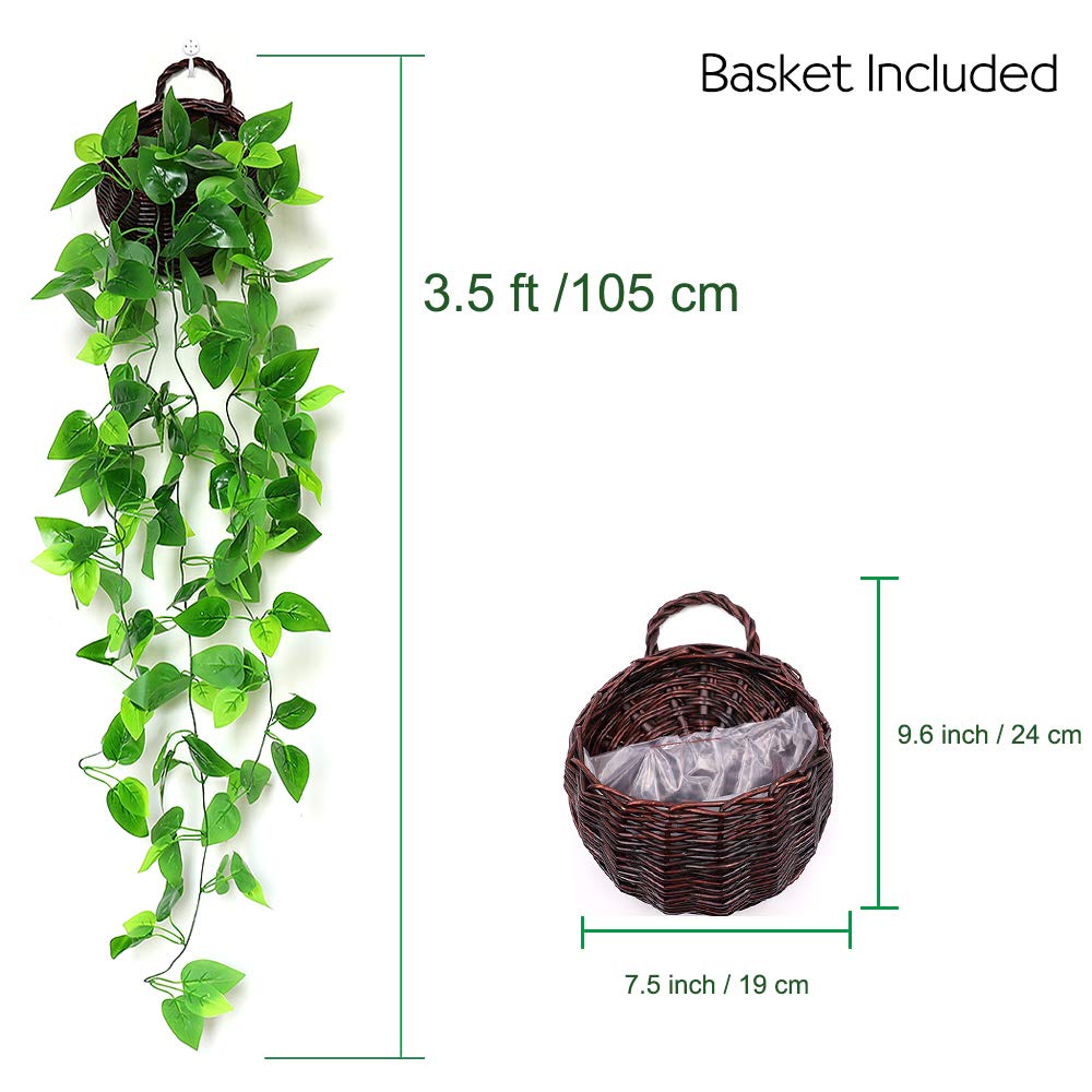 ANZOME Artificial Hanging Plants, 3.5ft Ivy Vine Fake Leaves Green Chain for Indoor Outdoor Wall Home Room Garden Wedding Garland Decoration(Basket Included)