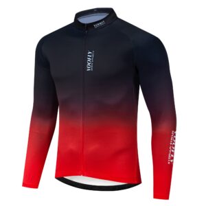 road bike jersey mens long sleeve reflective cycling shirts full zipper bicycle clothes tops blue red x-large