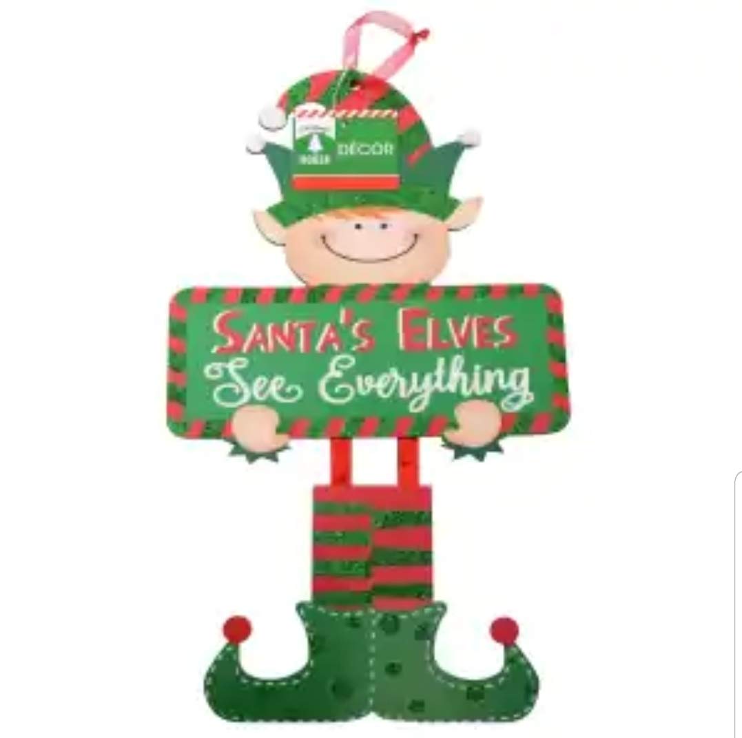 Holiday Christmas Decoration Decor Decorations Home Office Classroom Elf Ensemble de Papeterie Festive Elf Decorative Wall Hanging Sign ~ Santa's Elves See Everything