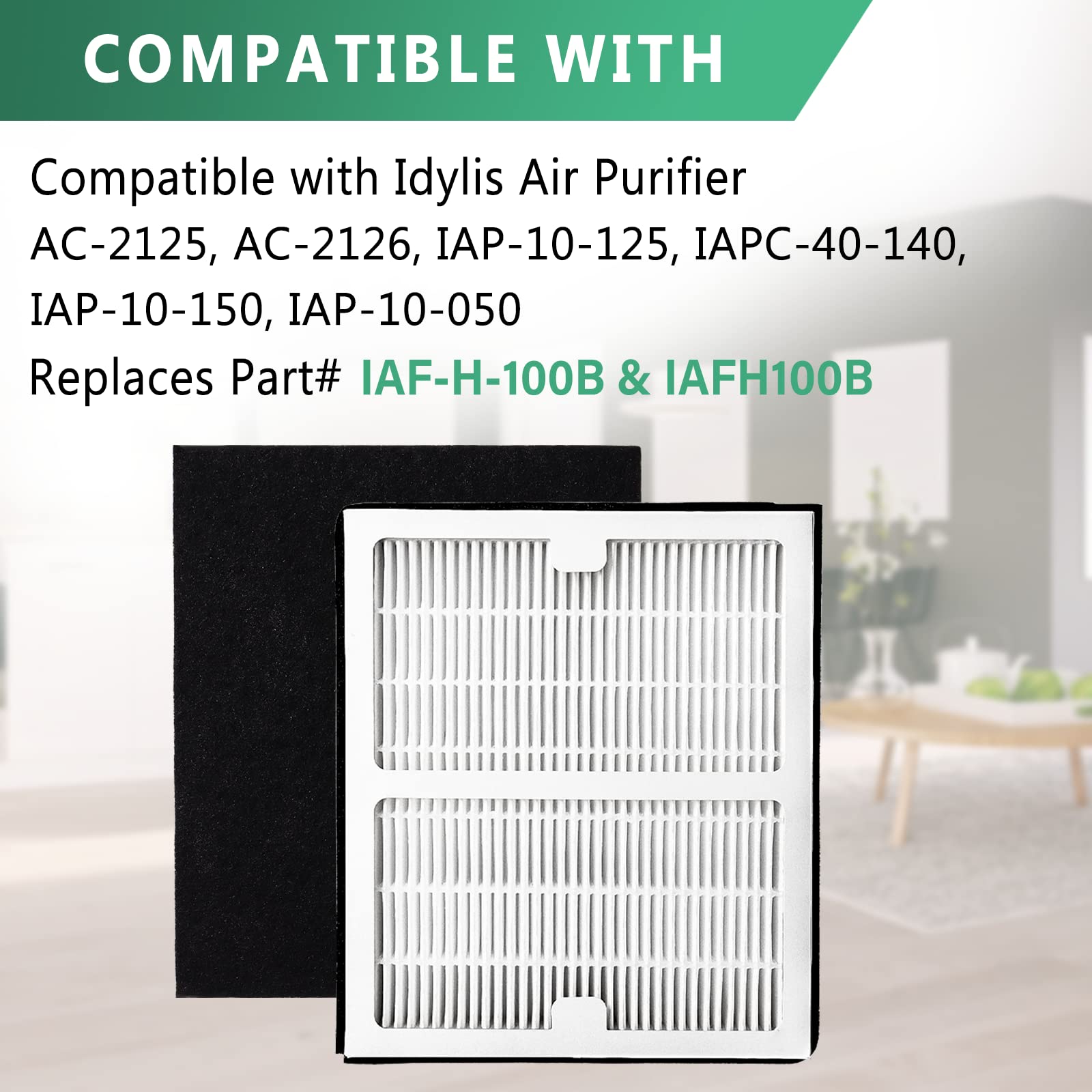 Gekufa Replacement Filter B Compatible with Idylis AC-2125, AC-2126, IAF-H-100B, IAP-10-125, IAPC-40-140, IAP-10-150, IAP-10-050 for Idylis Air Purifiers Include 2 HEPA Filters & 2 Carbon Filters